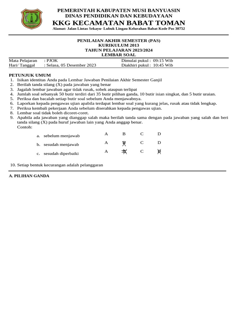 PJOK KELAS 6 MASTER SOAL Revisi | PDF