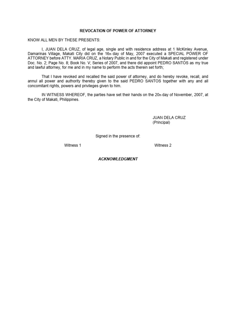 Revocation of Power of Attorney Document | PDF | Politics