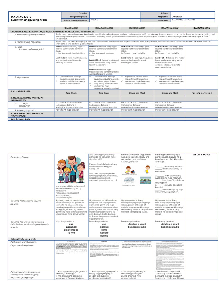 W5 Q2 Language1 Matatag DLL | PDF