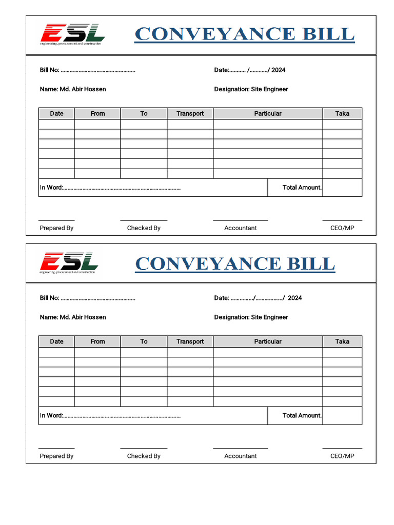ESL Conveyance Bil | PDF