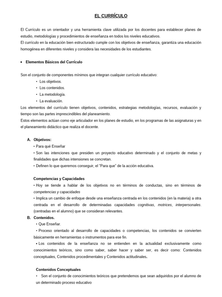 Elementos-Basicos-del-Curriculo | PDF | Plan de estudios | Evaluación