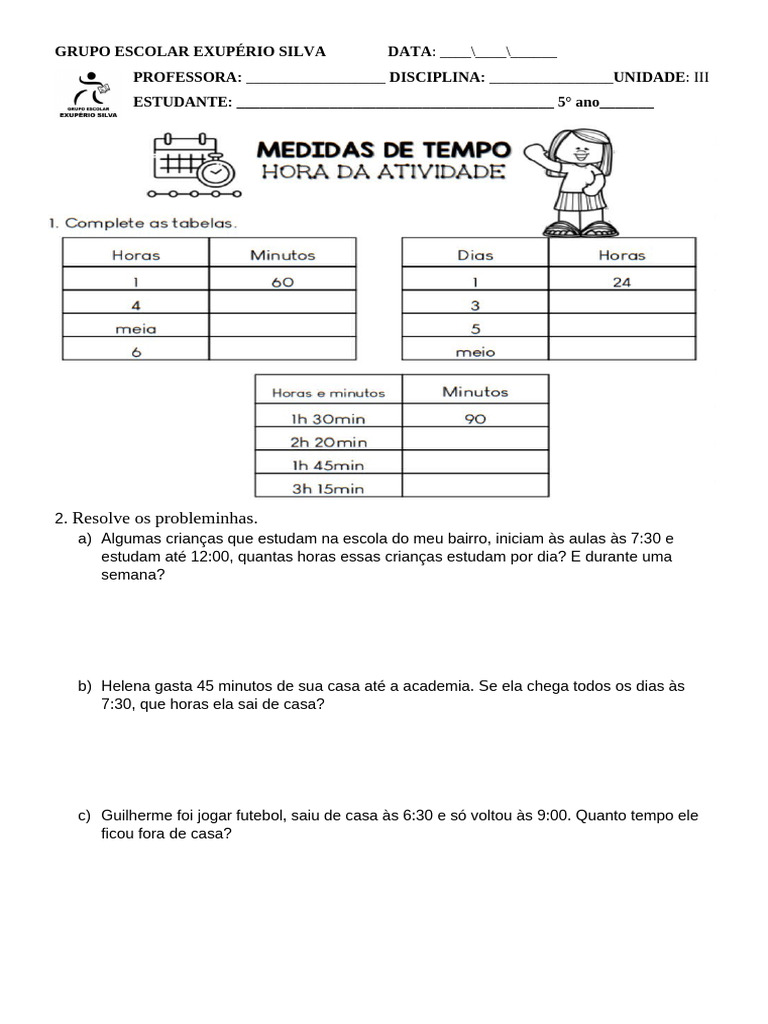 ATIVIDADE - Matemática - HORAS | PDF