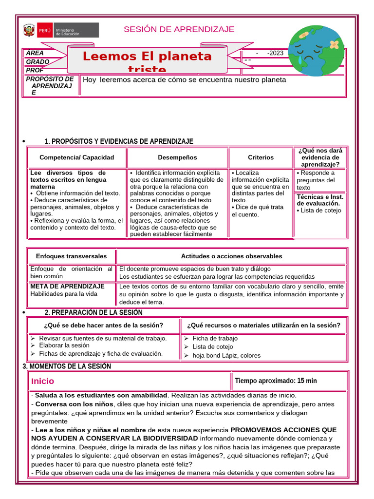 Aprendiendo sobre el Planeta Triste | PDF | Aprendizaje | Evaluación
