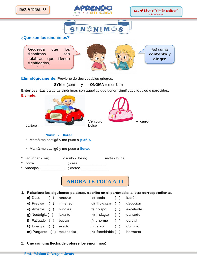 Clases y Ejemplos de Sinónimos | PDF | Verbo | Adverbio