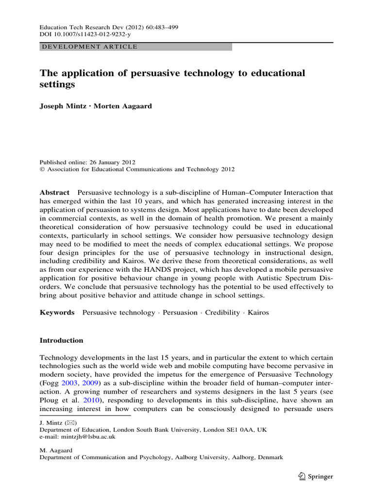 Application of Persuasive Technology To Persuasive Settings | PDF ...