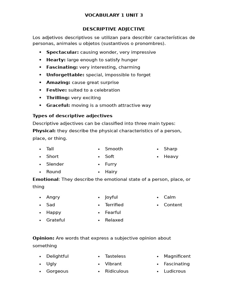 Descriptive Adjectives Explained | PDF