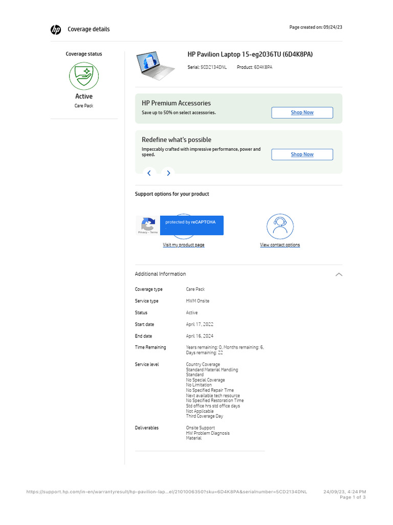 HP Pavilion Laptop Care Pack Coverage | PDF | Computing