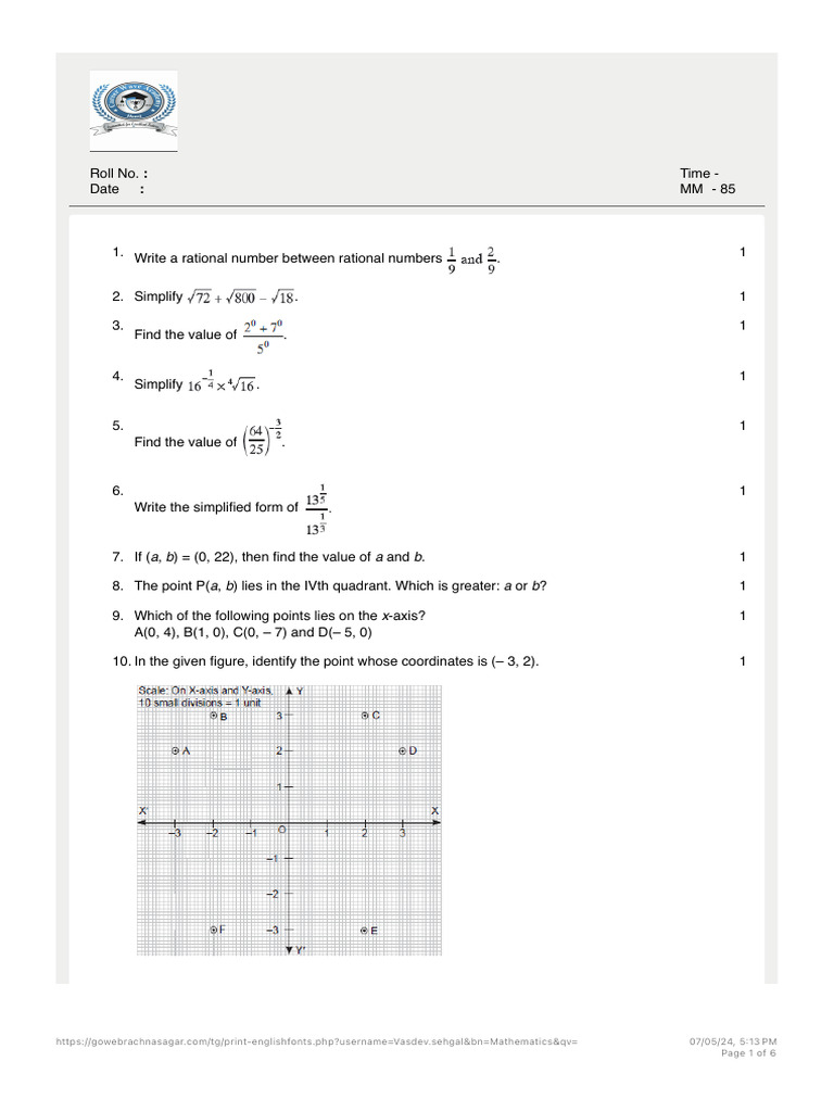 Test Generator-4 | PDF | Cartesian Coordinate System | Decimal