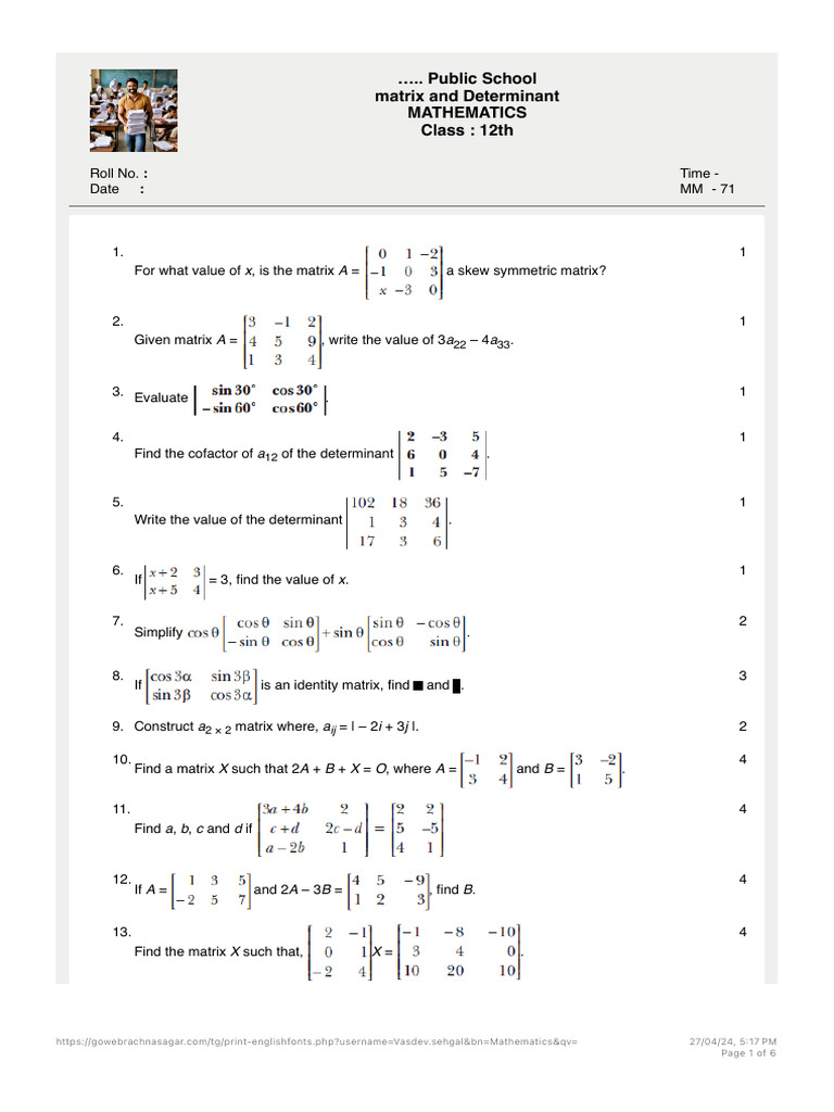 Test matrices | PDF | Determinant | Mathematical Physics