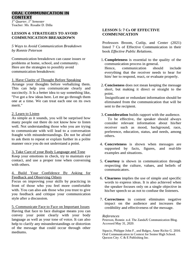 Oral Comm Handout2 | PDF | Communication | Body Language