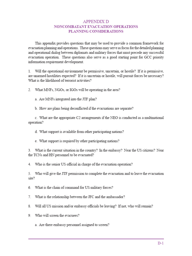 JP 3-68 Noncombatant Evacuation Operations, Appendix D e E | PDF ...