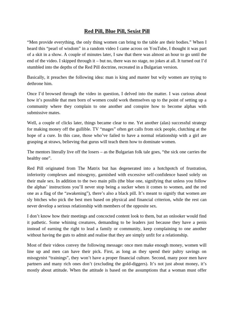 Red Pill, Blue Pill, Sexist Pill | PDF
