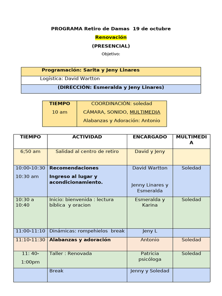 PROGRAMA retiro de damas | PDF