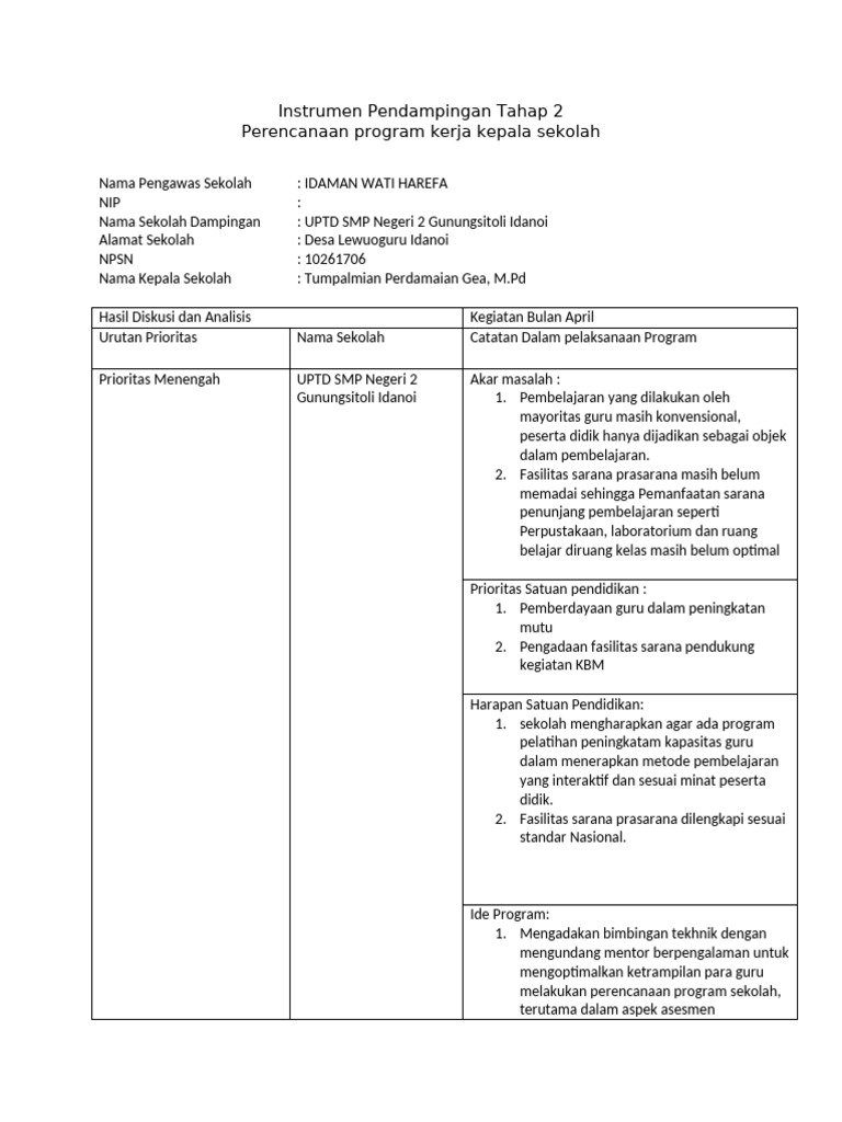 Instrumen Pendampingan Tahap 2 | PDF