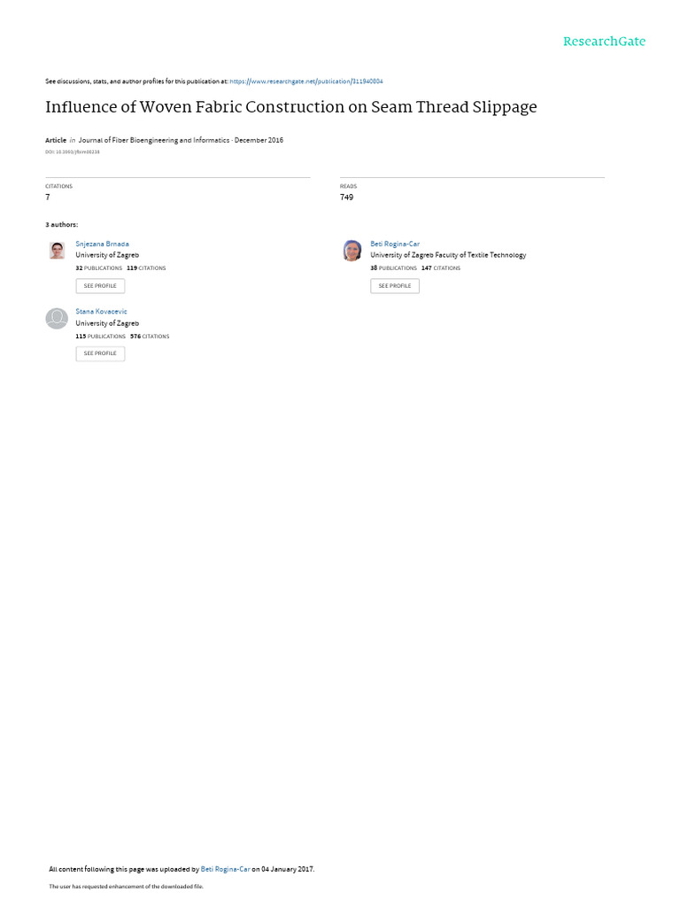 853109.influence of Woven Fabric Construction On Seam Thread Slippage ...