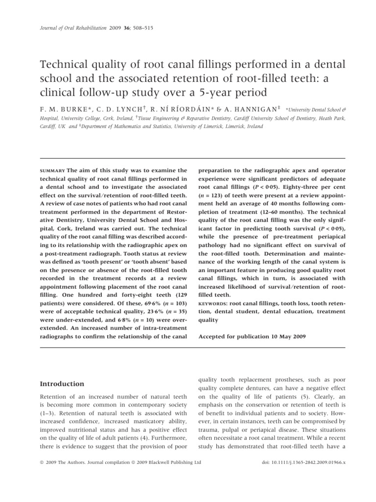 2009 - Technical Quality of Root Canal Fillings Performed in A Dental ...