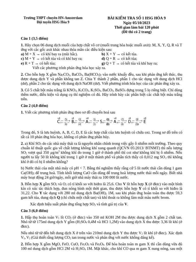 Bài Kiểm Tra Số 1 HSG Hóa 9 | PDF