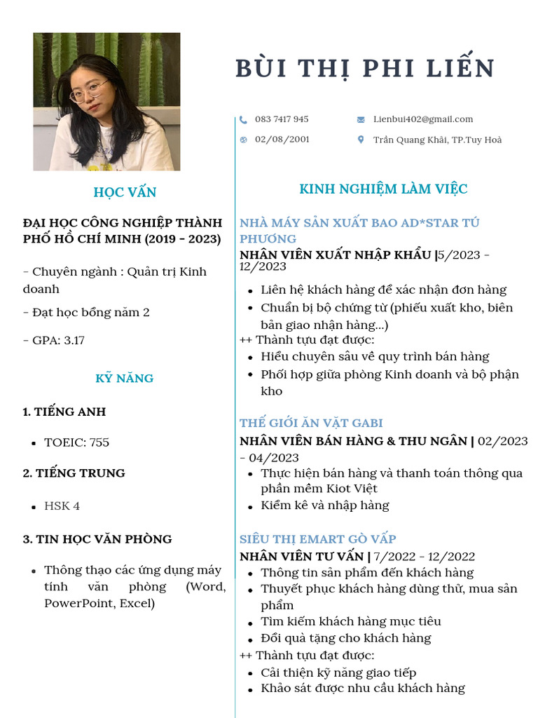 CV - Bui Thi Phi Lien | PDF