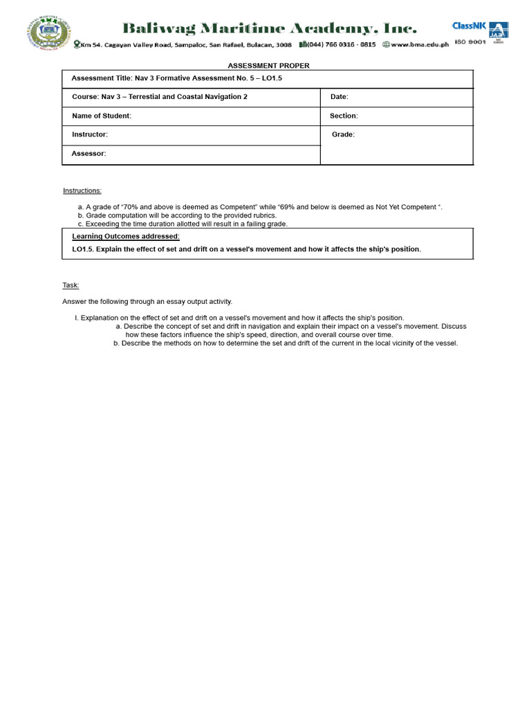NAV 3 LO1.5FA Plan Cognitive Essay | PDF