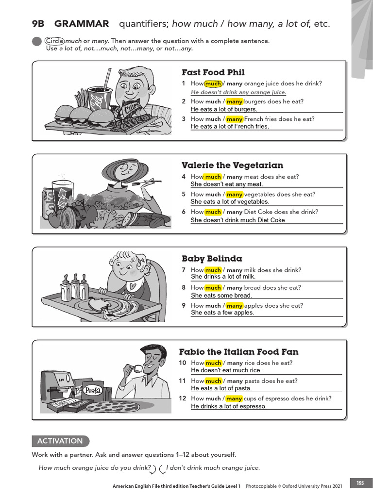 AEF3e Level 1 TG PCM Grammar 9B | PDF | Cuisine | Eating Behaviors Of Humans