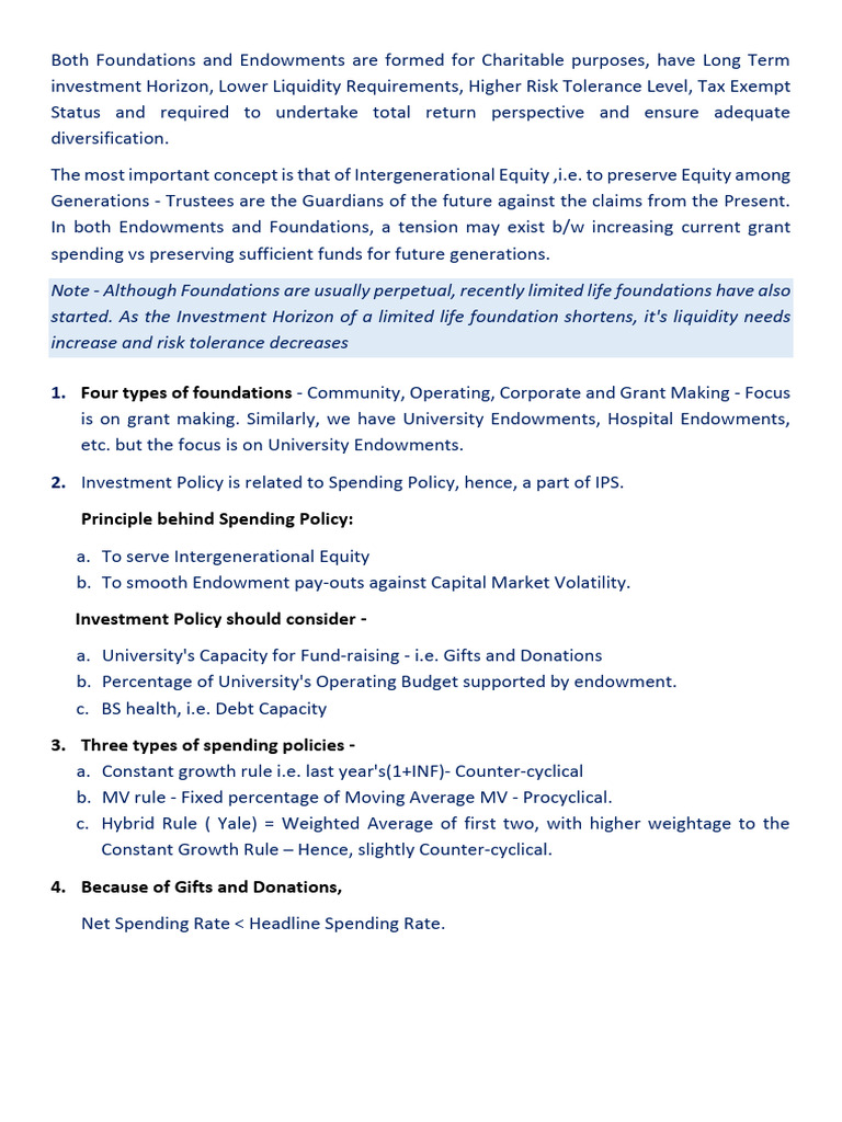 Foundation and Endowment | PDF | Financial Endowment | Investing