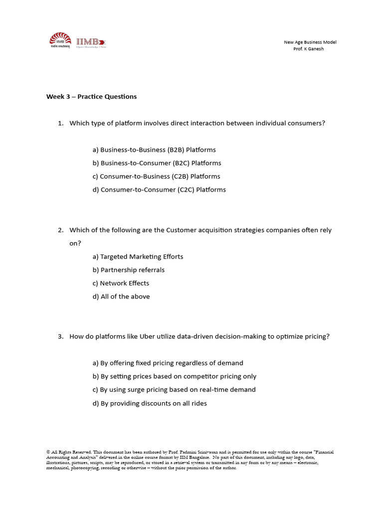 Practice Questions 3 Pdf Pricing Private Sector