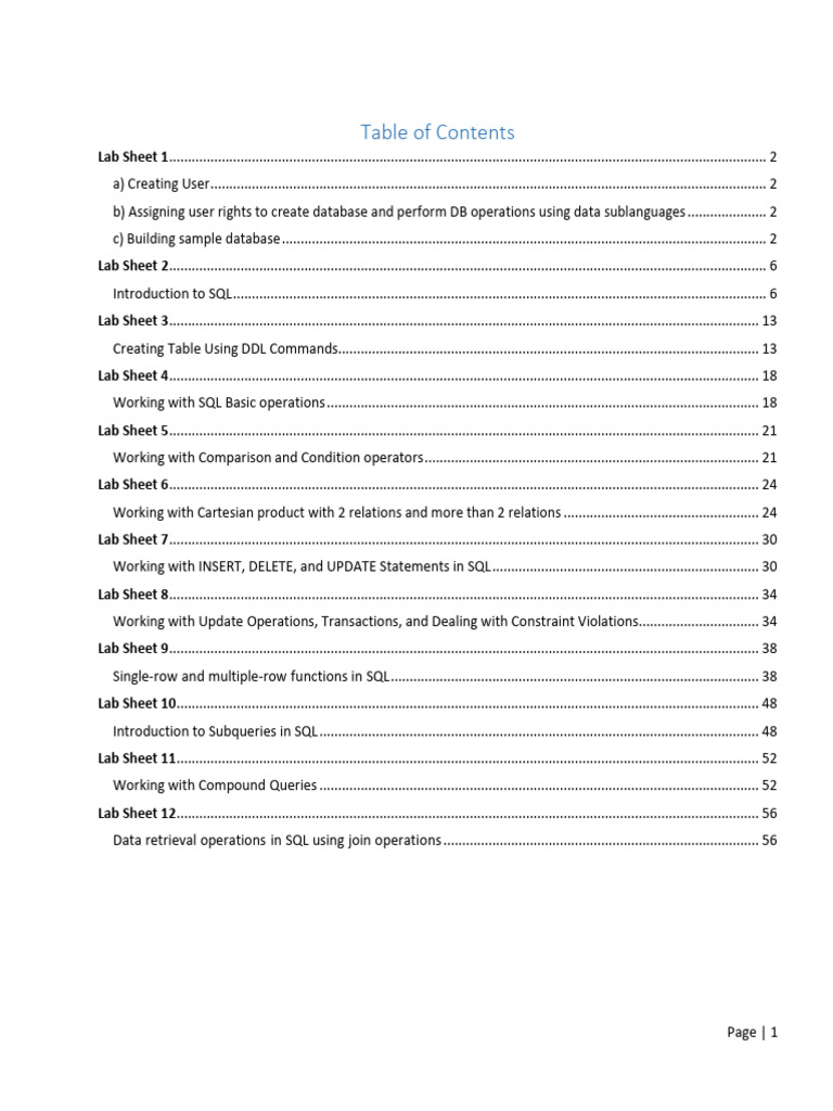 Lab Sheets Manual (Complete) | PDF | Relational Database | Sql