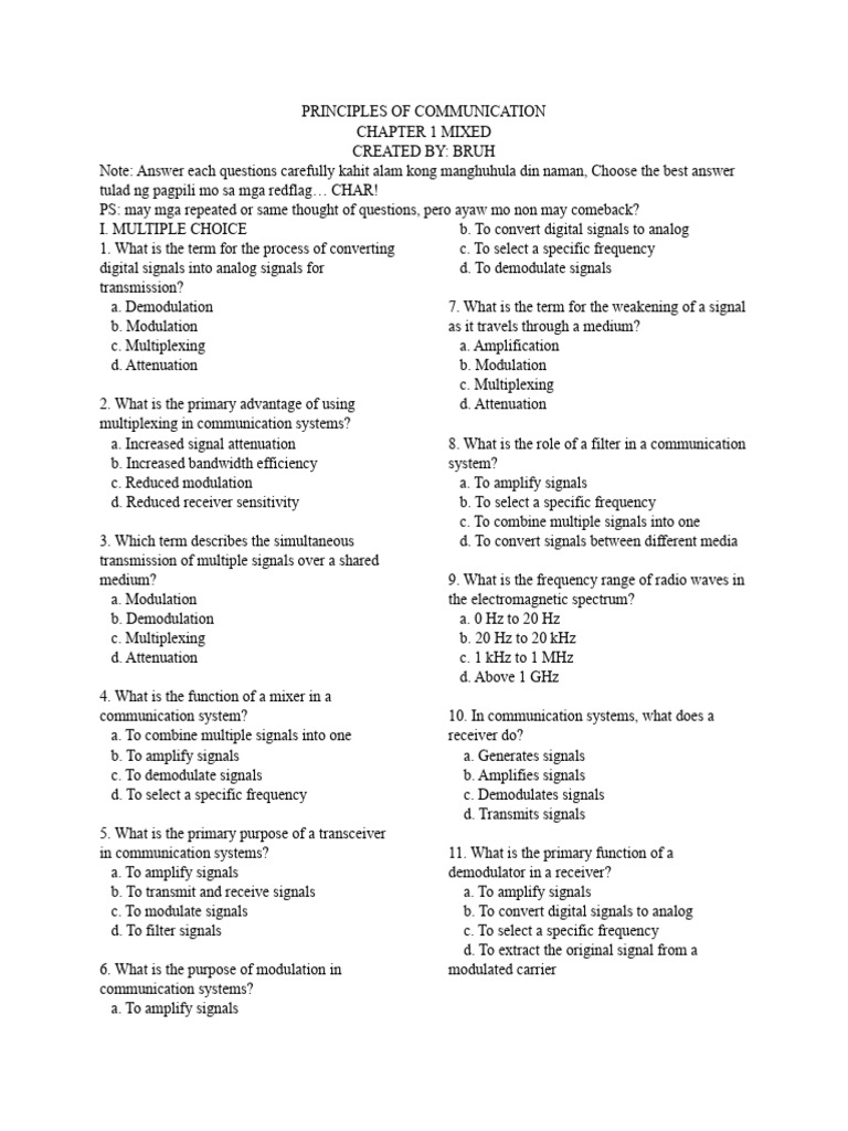 Sample Exam - Principles of Communication Part 1 | PDF | Modulation | Radio