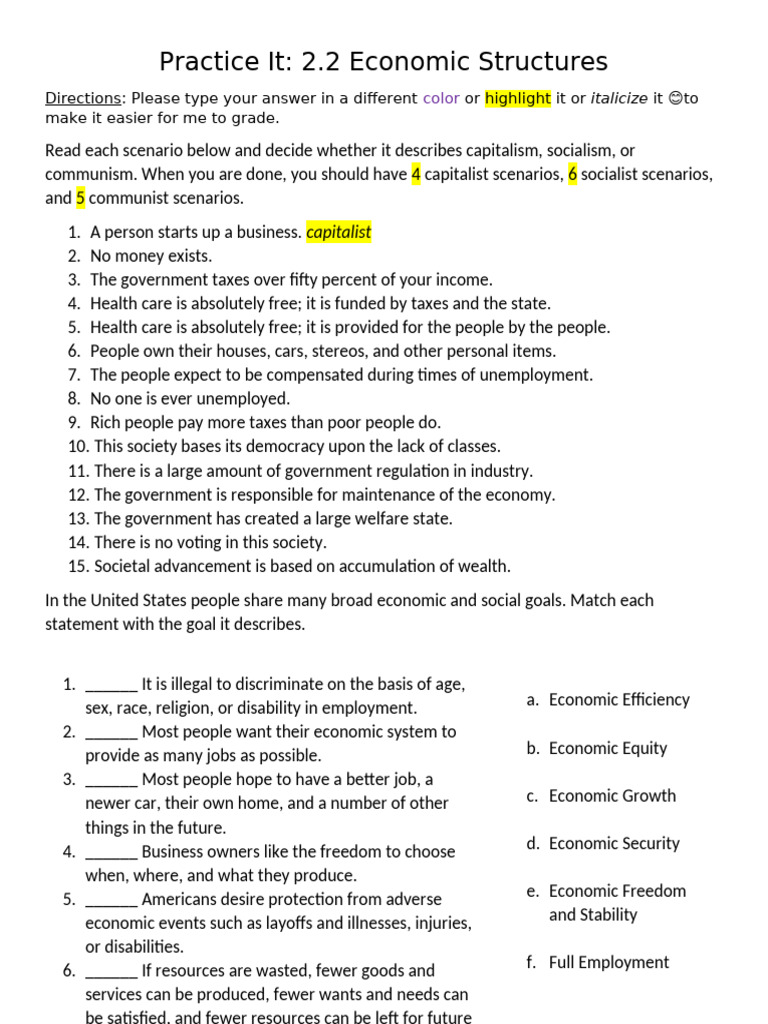 2.2 Practice Economic Structures | PDF