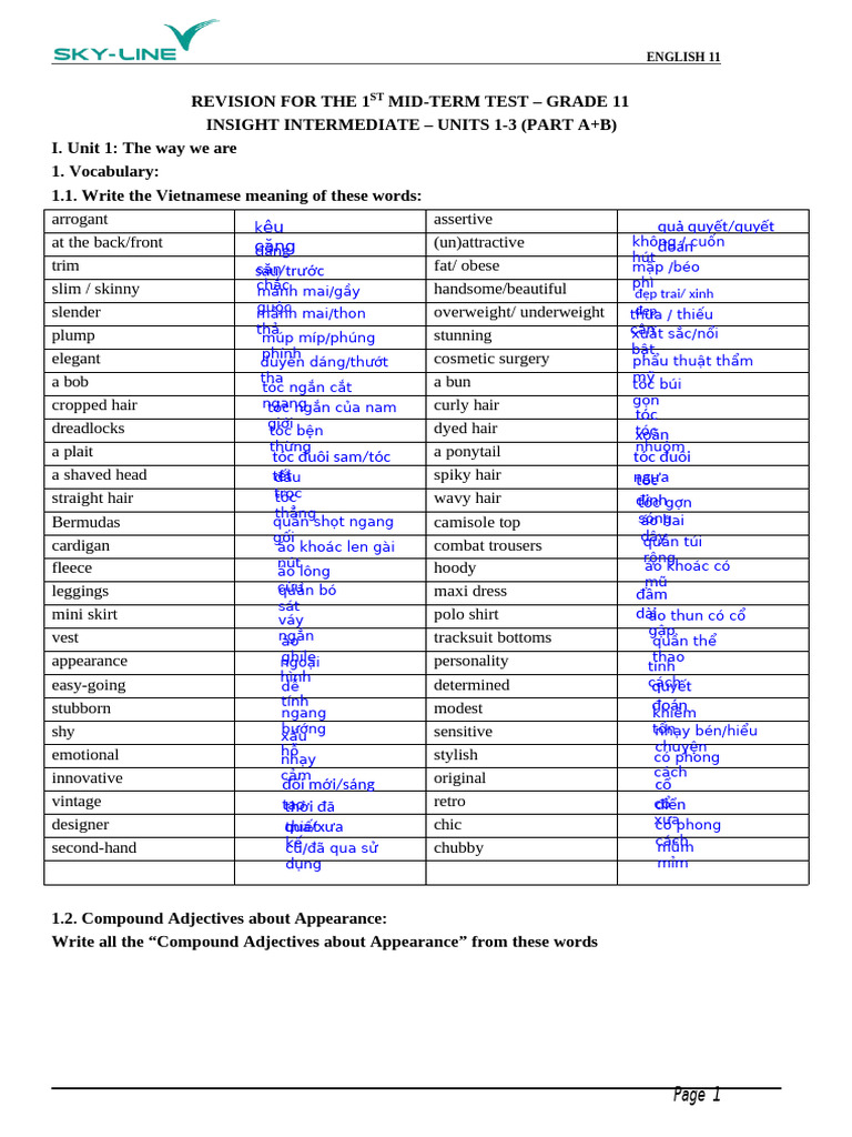 Grade 11 - 1st - Mid Term Revision | PDF