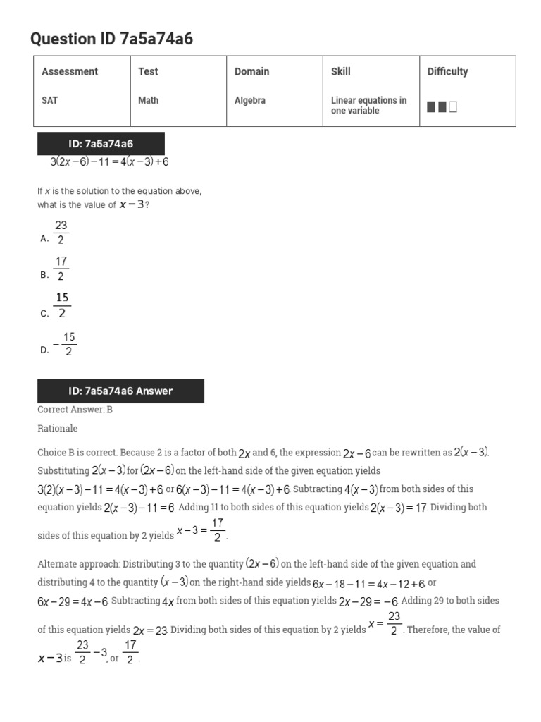 Linear Equations in One Variable (Level 2) Answer Key | PDF | Equations ...