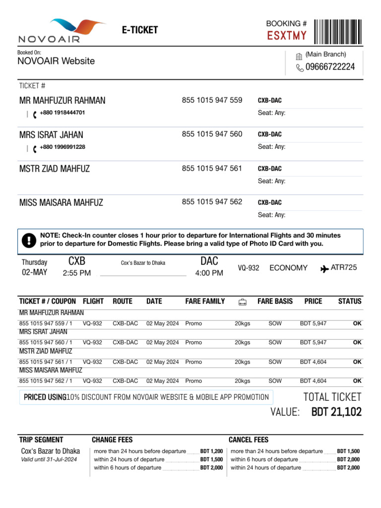 Novoair-ticket | PDF | Fee