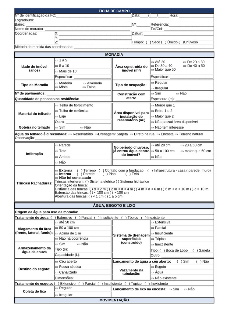 Planilha - Ficha de Campo | PDF | Geociências