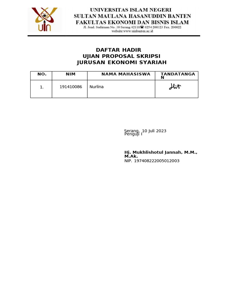 Form Daftar Hadir Sempro | PDF