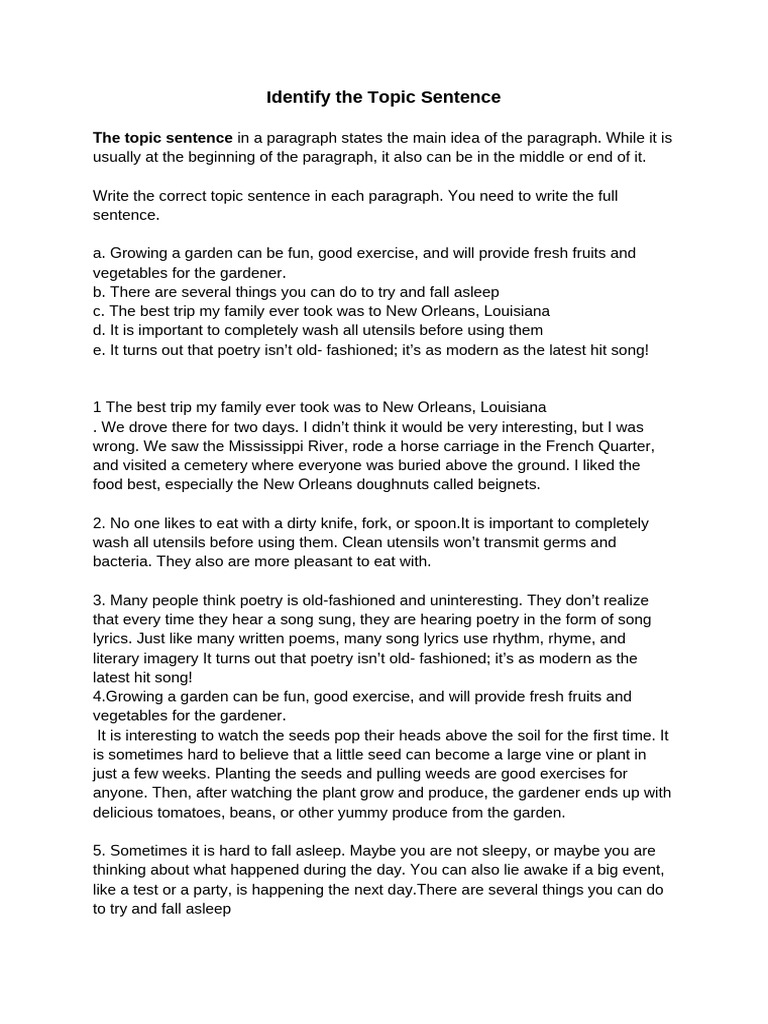 Copia de Identifying Topic Sentences. | PDF | Poetry | Botany