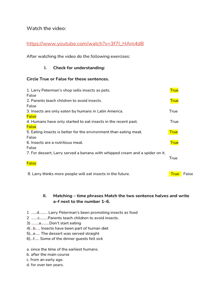 Copia de Eating Insects Listening exercises | PDF | Foods | Cuisine