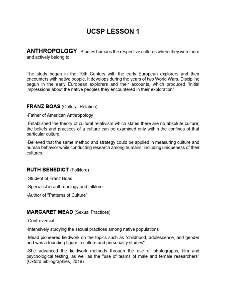 UCSP LESSON 1 | PDF | Sociology | Anthropology