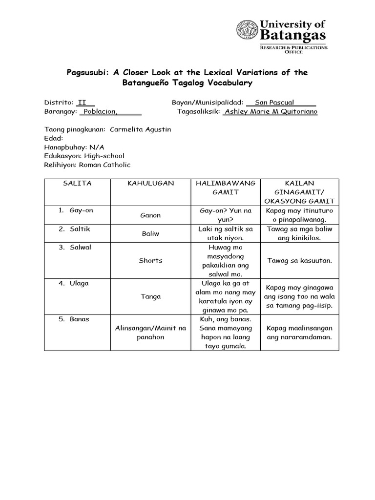 Quitoriano Batangueno Tagalog | PDF