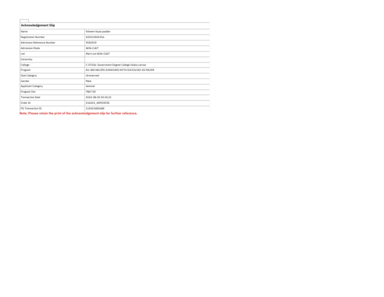 Fee Receipt of Collage | PDF