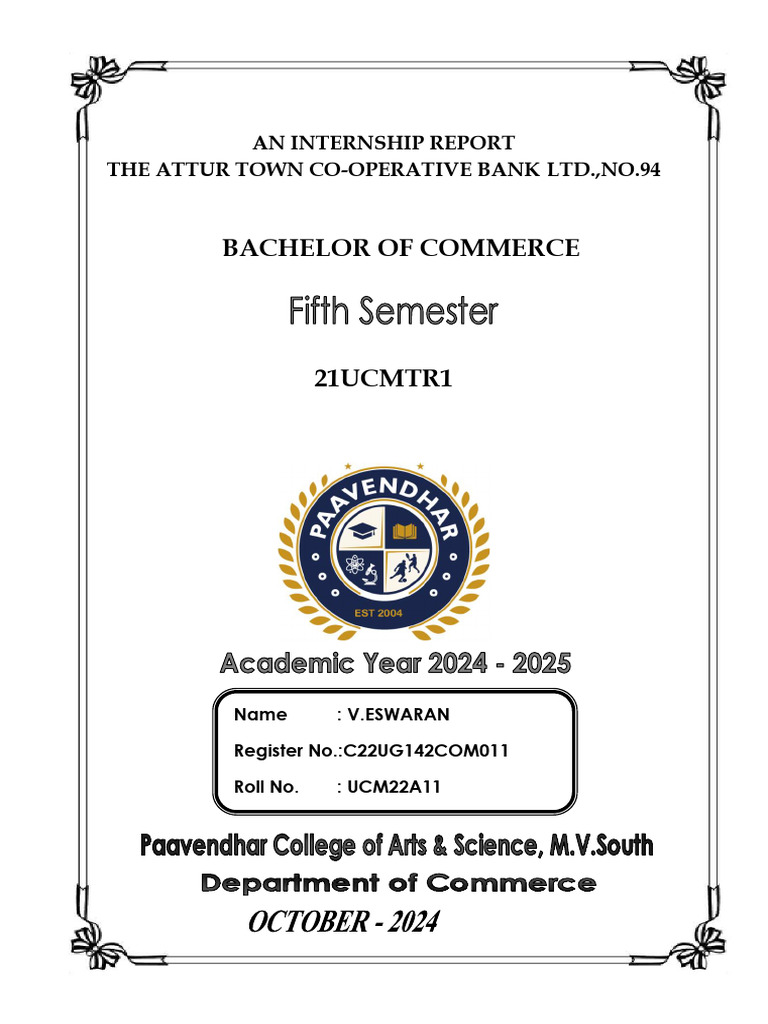 Internship Report: Attur Co-op Bank | PDF