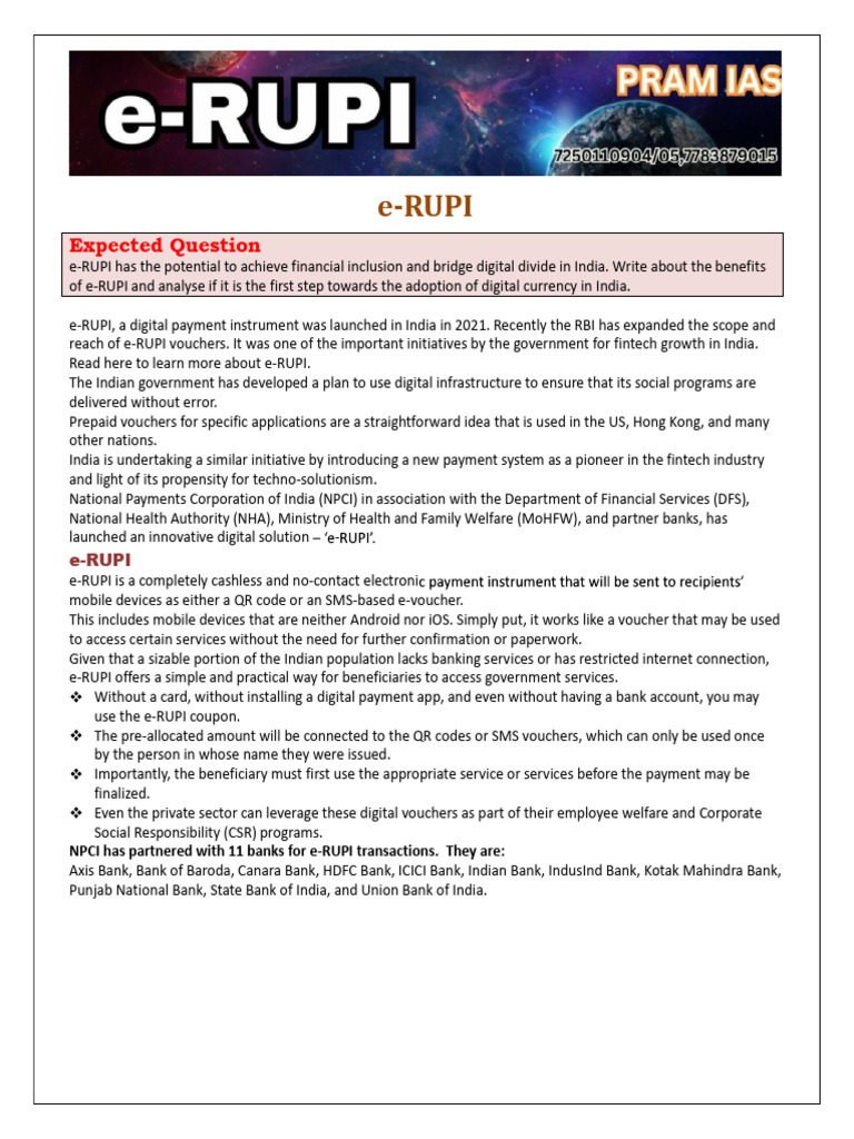 Pram IAS e-RUPI English | PDF | Banking Technology | Money