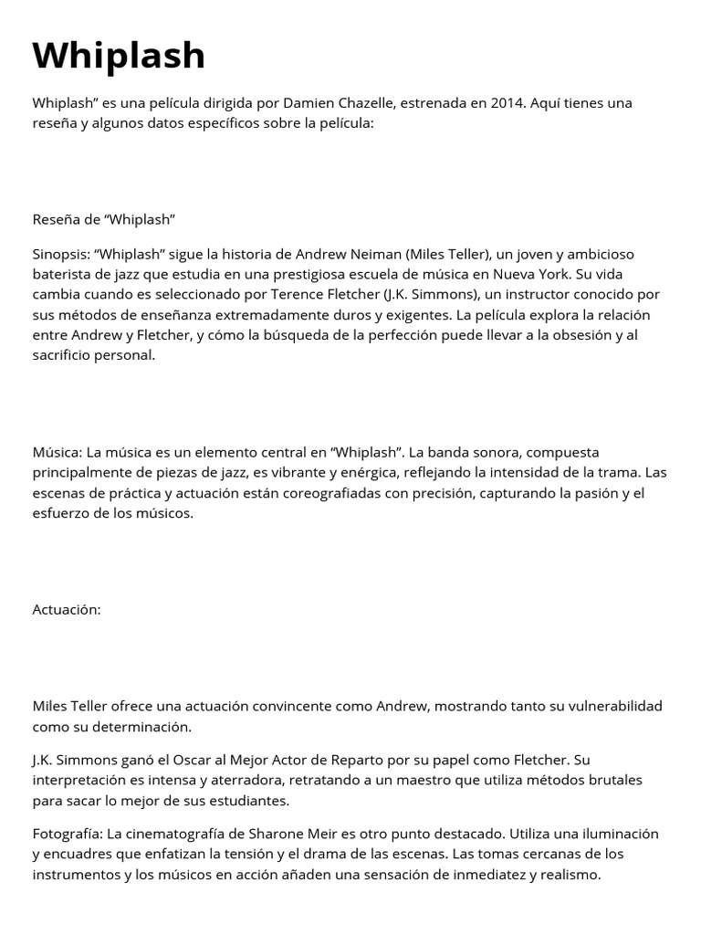 Reseña de la película Whiplash | PDF