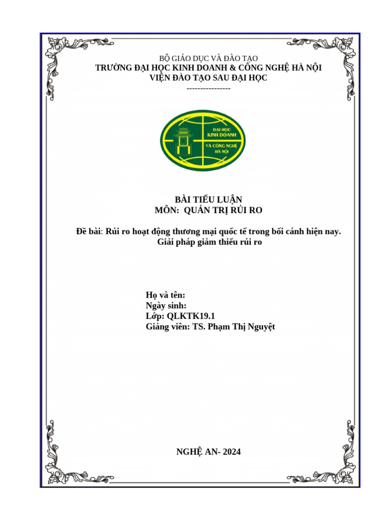 Tiểu luận Cao học HUBT | PDF