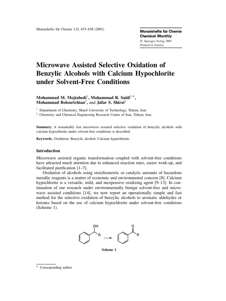 Microwave Assisted Selective Oxidation of Benzylic Alcohols With ...