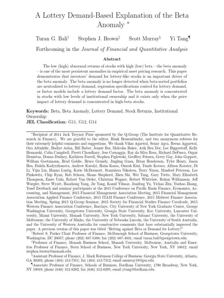 A Lottery Demand-Based Explanation of The Beta Anomaly | PDF | Beta ...