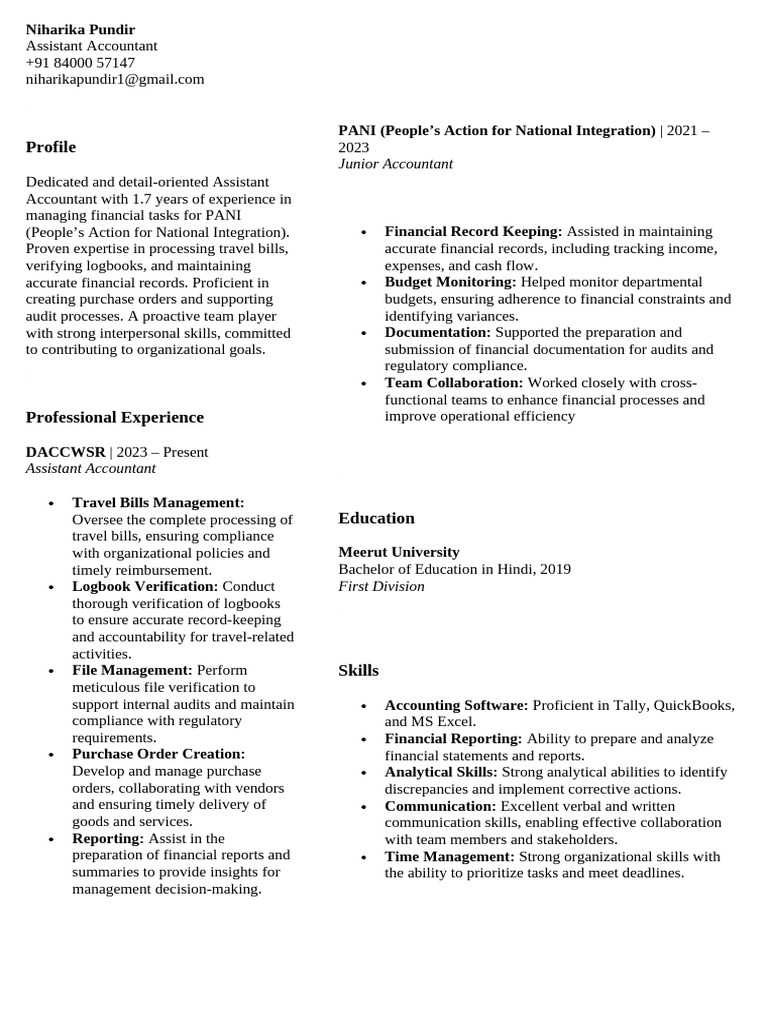 Niharika Pundir Resume (1) | PDF | Audit | Business