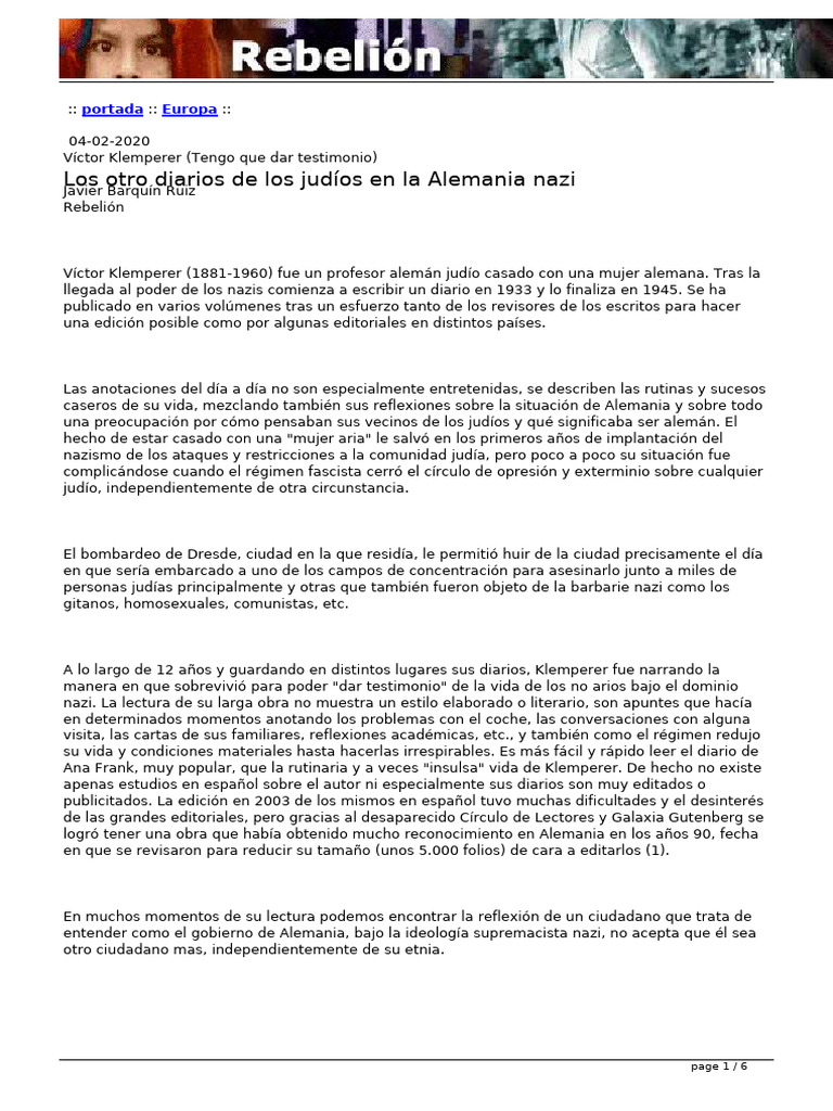 Victor Klemperer Articulo | PDF | nazismo | sionismo