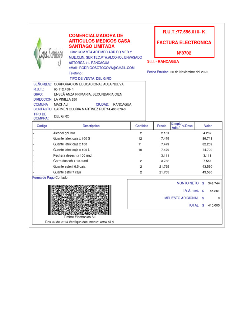 Factura N°8702 | PDF
