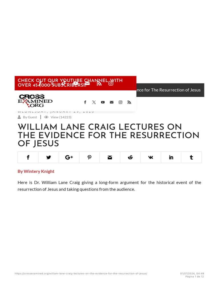 William Lane Craig Lectures On The Evidence For The Resurrection of ...