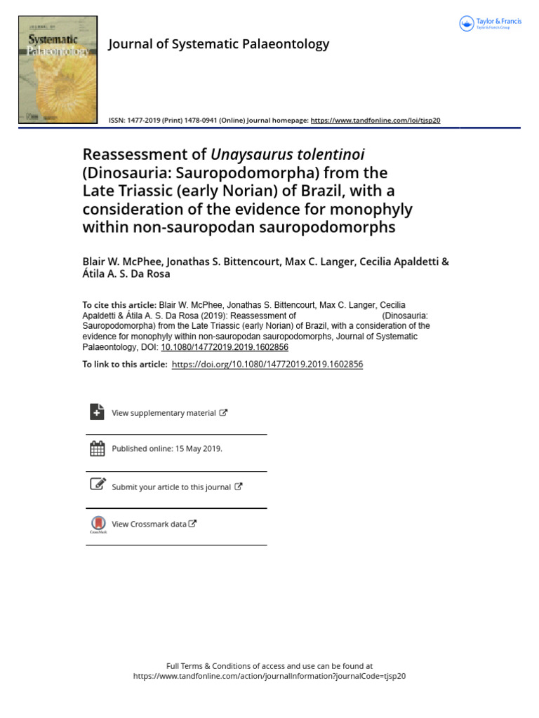 McPhee Et Al. 2019 Unaysaurus | PDF | Anatomical Terms Of Location | Skull